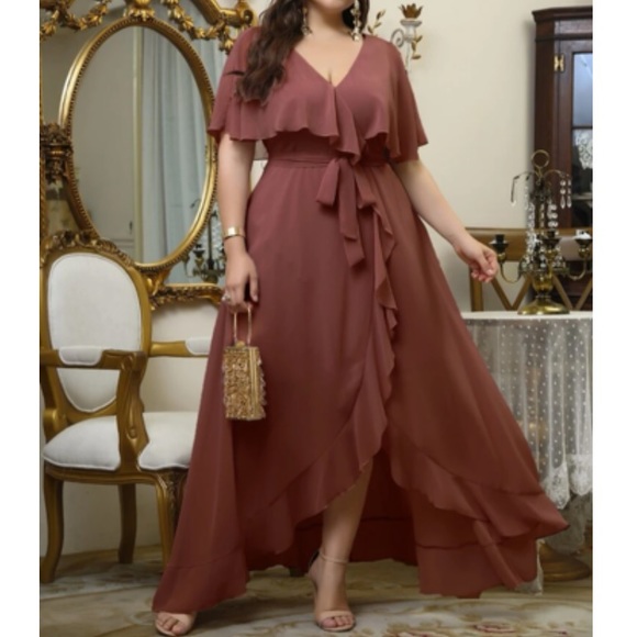 Dresses | Luxe Plus Size Belted Wrap Chiffon Maxi Patty Evening Formal ...